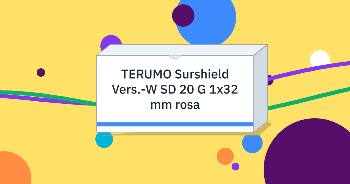 Symbolbild: Packung mit der Aufschrift TERUMO Surshield Vers.-W SD 20 G 1x32 mm rosa (PZN 17630633) – Verfügbarkeit und Bezug in Apotheken in Frankfurt am Main