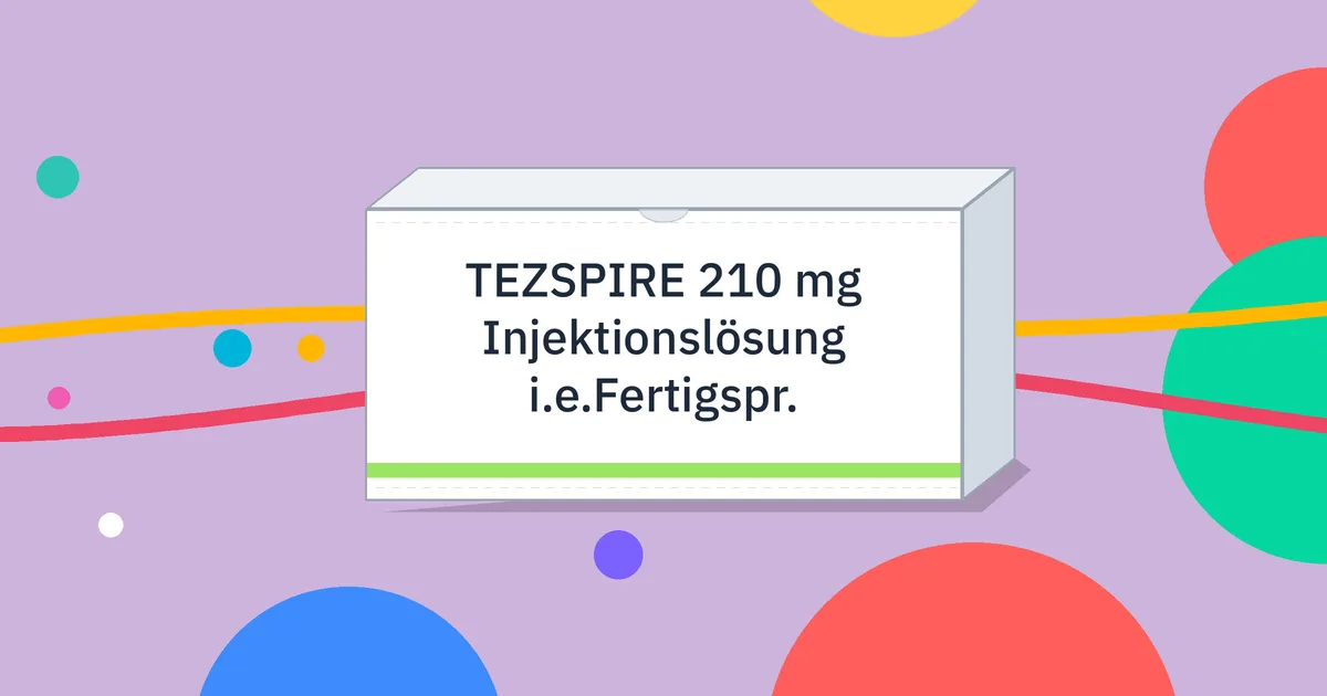 Symbolbild: Packung mit der Aufschrift TEZSPIRE 210 mg Injektionslösung i.e.Fertigspr. (PZN 17882079) – Verfügbarkeit und Bezug in Apotheken in Frankfurt am Main