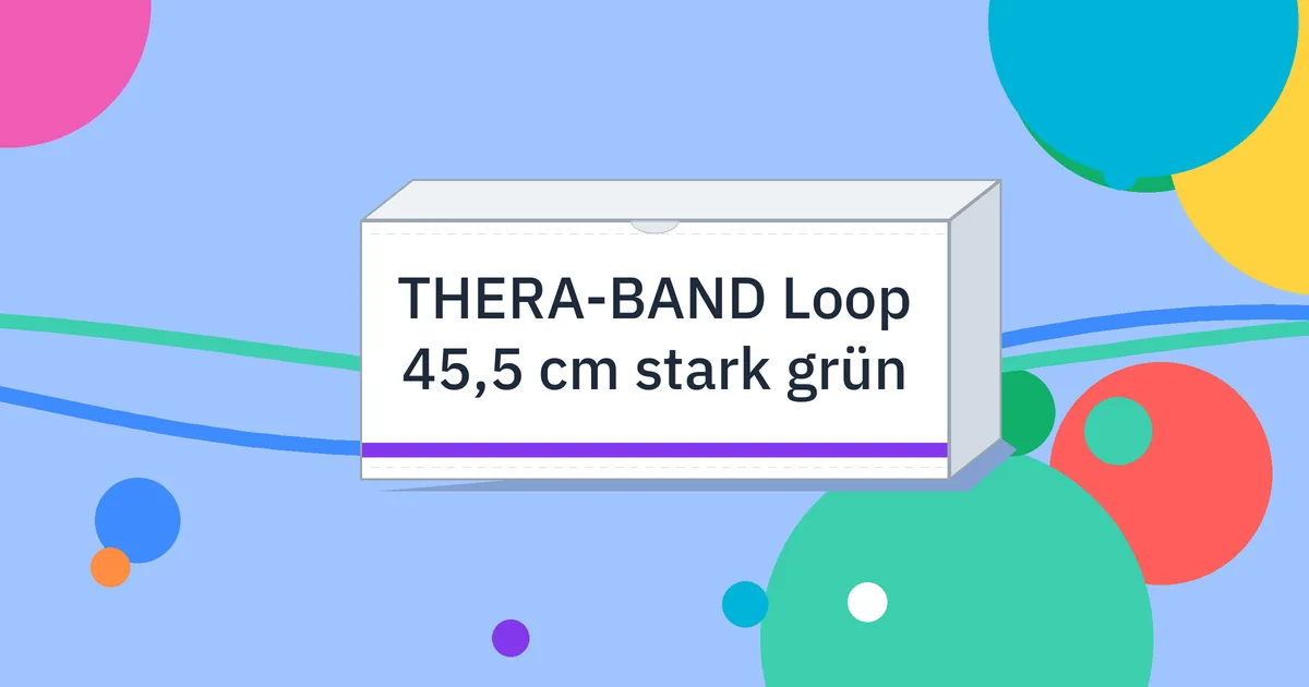Symbolbild: Packung mit der Aufschrift THERA-BAND Loop 45,5 cm stark grün (PZN 09177088) – Verfügbarkeit und Bezug in Apotheken in Frankfurt am Main