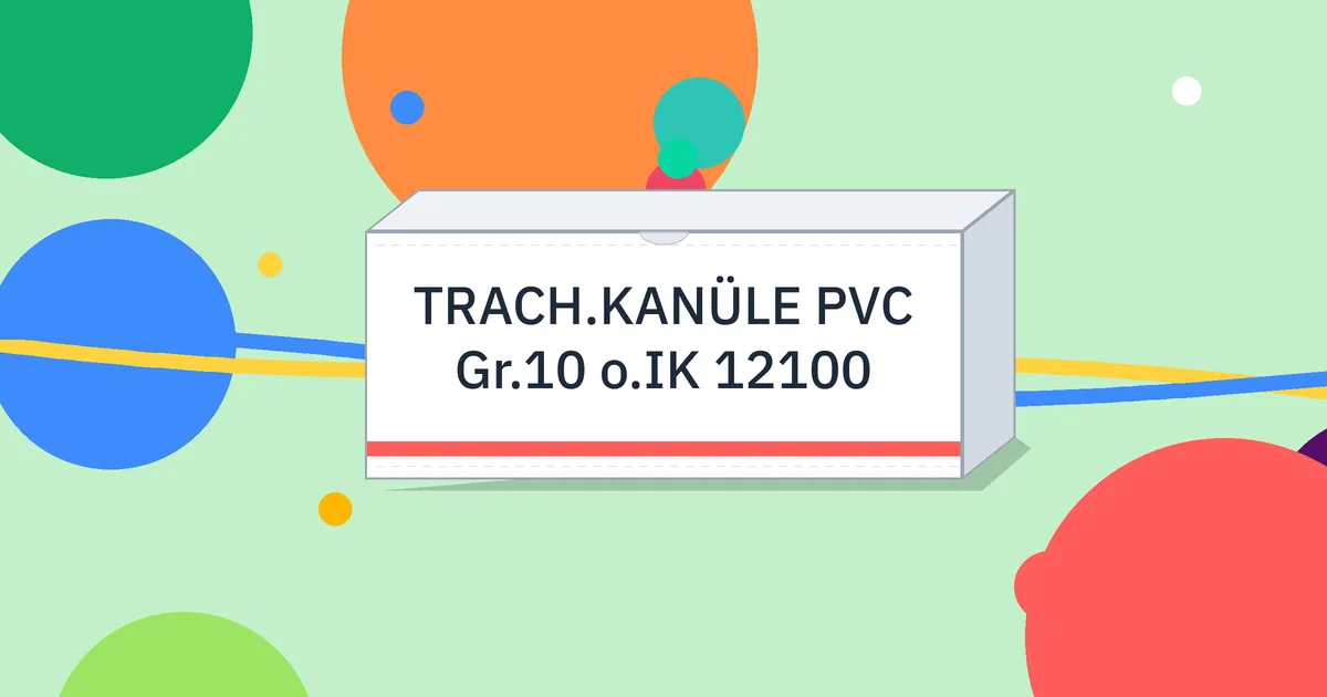 Symbolbild: Packung mit der Aufschrift TRACH.KANÜLE PVC Gr.10 o.IK 12100 (PZN 04798302) – Verfügbarkeit und Bezug in Apotheken in Frankfurt am Main