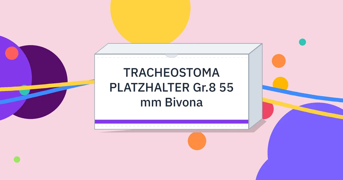 Symbolbild: Packung mit der Aufschrift TRACHEOSTOMA PLATZHALTER Gr.8 55 mm Bivona (PZN 02336230) – Verfügbarkeit und Bezug in Apotheken in Frankfurt am Main