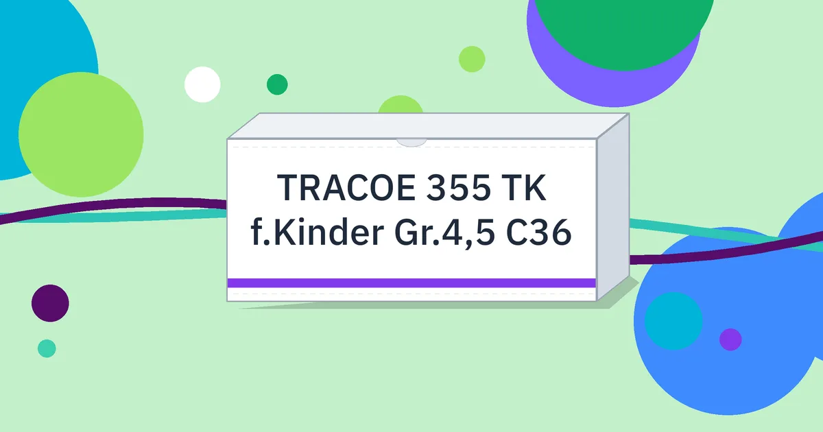Symbolbild: Packung mit der Aufschrift TRACOE 355 TK f.Kinder Gr.4,5 C36 (PZN 11644232) – Verfügbarkeit und Bezug in Apotheken in Frankfurt am Main