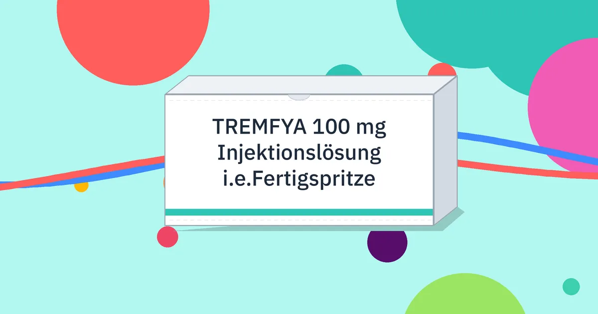 Symbolbild: Packung mit der Aufschrift TREMFYA 100 mg Injektionslösung i.e.Fertigspritze (PZN 19843534) – Verfügbarkeit und Bezug in Apotheken in Frankfurt am Main