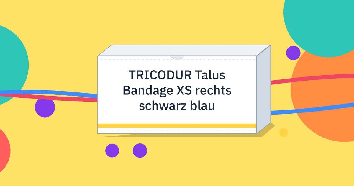Symbolbild: Packung mit der Aufschrift TRICODUR Talus Bandage XS rechts schwarz blau (PZN 03094562) – Verfügbarkeit und Bezug in Apotheken in Frankfurt am Main