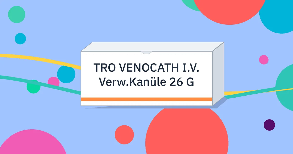 Symbolbild: Packung mit der Aufschrift TRO VENOCATH I.V. Verw.Kanüle 26 G (PZN 11187562) – Verfügbarkeit und Bezug in Apotheken in Frankfurt am Main