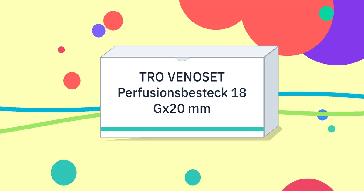 Symbolbild: Packung mit der Aufschrift TRO VENOSET Perfusionsbesteck 18 Gx20 mm (PZN 11563226) – Verfügbarkeit und Bezug in Apotheken in Frankfurt am Main