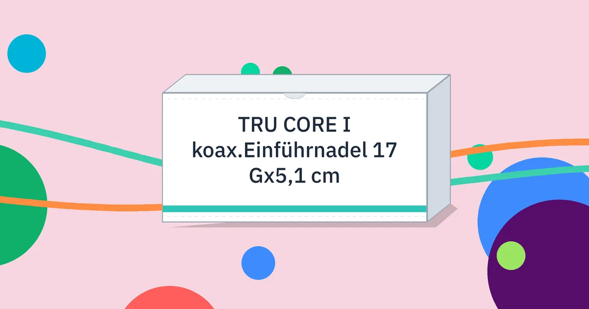 Symbolbild: Packung mit der Aufschrift TRU CORE I koax.Einführnadel 17 Gx5,1 cm (PZN 06768601) – Verfügbarkeit und Bezug in Apotheken in Frankfurt am Main