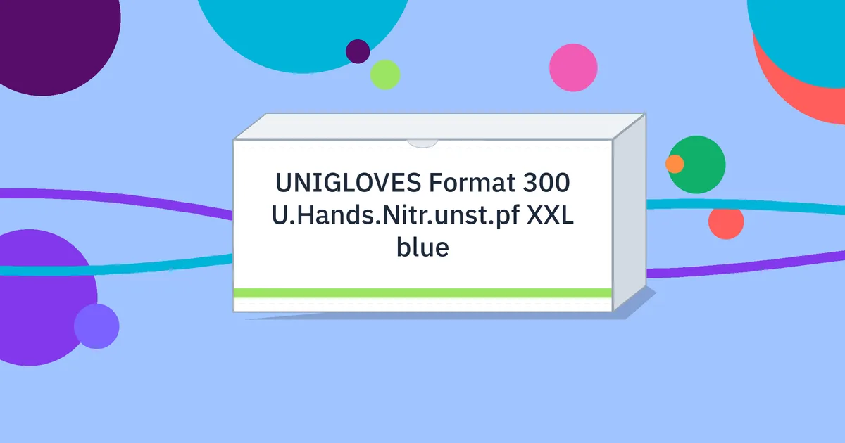 Symbolbild: Packung mit der Aufschrift UNIGLOVES Format 300 U.Hands.Nitr.unst.pf XXL blue (PZN 18100653) – Verfügbarkeit und Bezug in Apotheken in Frankfurt am Main