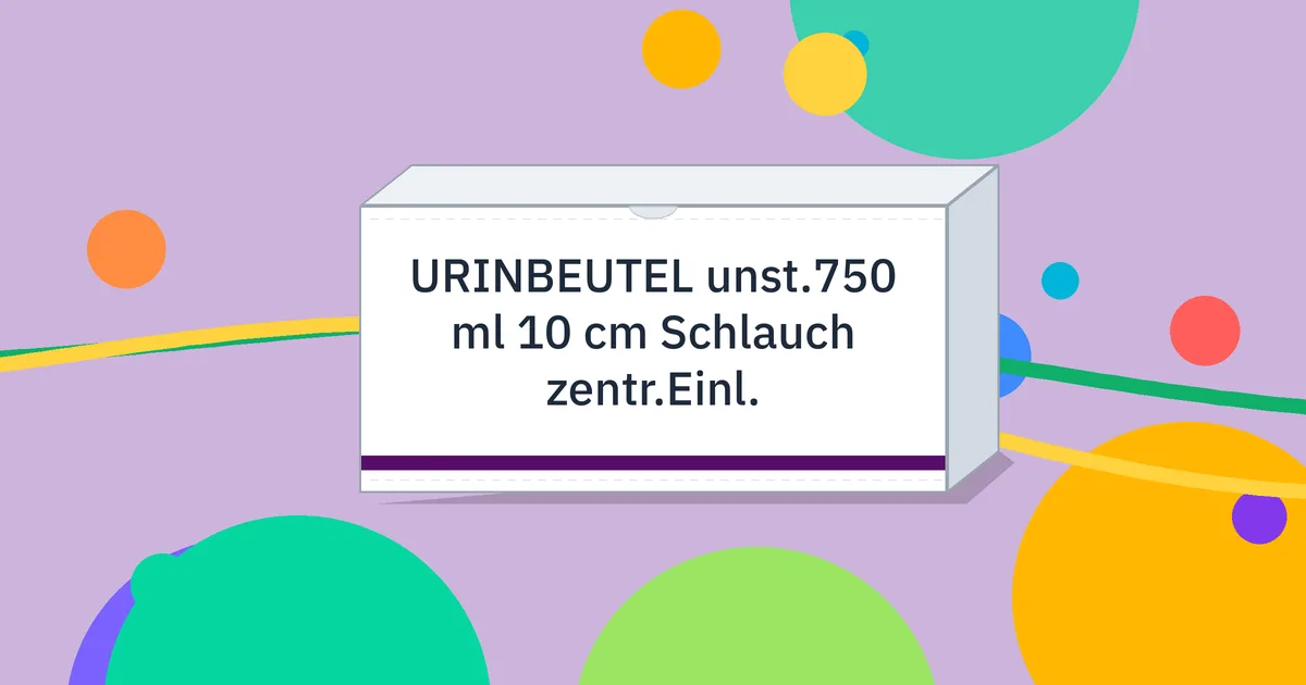 Symbolbild: Packung mit der Aufschrift URINBEUTEL unst.750 ml 10 cm Schlauch zentr.Einl. (PZN 16837740) – Verfügbarkeit und Bezug in Apotheken in Frankfurt am Main