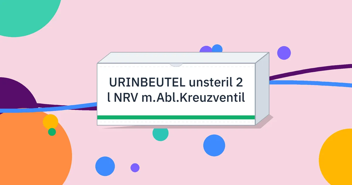 Symbolbild: Packung mit der Aufschrift URINBEUTEL unsteril 2 l NRV m.Abl.Kreuzventil (PZN 04825186) – Verfügbarkeit und Bezug in Apotheken in Frankfurt am Main