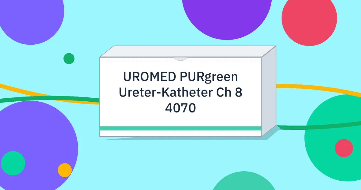 Symbolbild: Packung mit der Aufschrift UROMED PURgreen Ureter-Katheter Ch 8 4070 (PZN 01989622) – Verfügbarkeit und Bezug in Apotheken in Frankfurt am Main