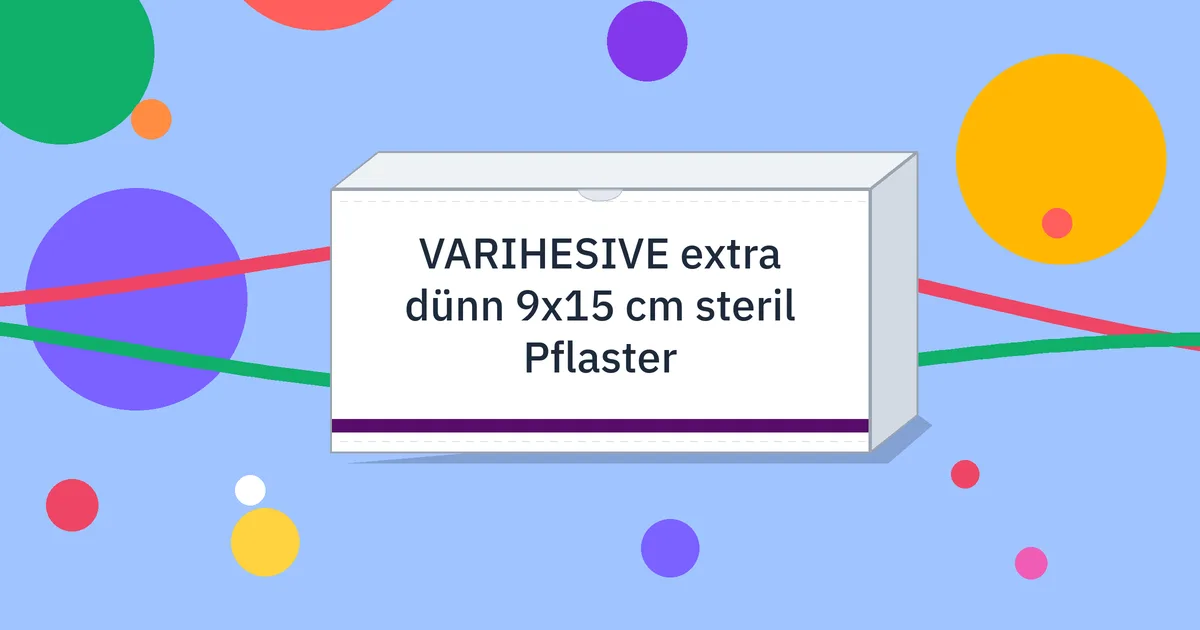 Symbolbild: Packung mit der Aufschrift VARIHESIVE extra dünn 9x15 cm steril Pflaster (PZN 04740165) – Verfügbarkeit und Bezug in Apotheken in Frankfurt am Main