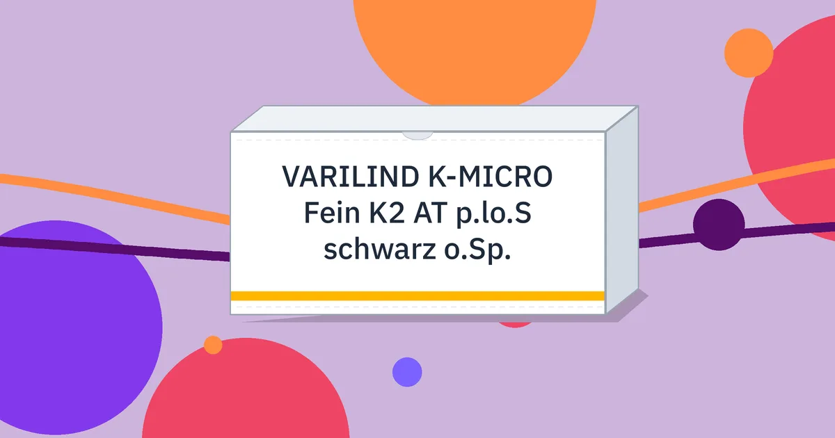Symbolbild: Packung mit der Aufschrift VARILIND K-MICRO Fein K2 AT p.lo.S schwarz o.Sp. (PZN 20553971) – Verfügbarkeit und Bezug in Apotheken in Frankfurt am Main