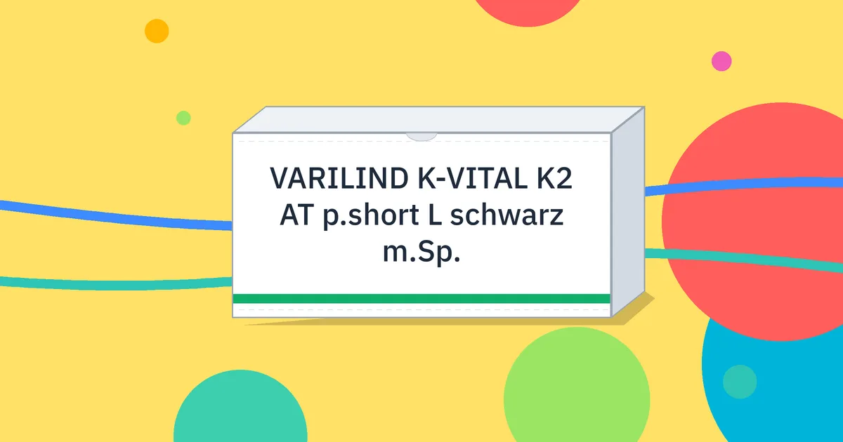 Symbolbild: Packung mit der Aufschrift VARILIND K-VITAL K2 AT p.short L schwarz m.Sp. (PZN 20562013) – Verfügbarkeit und Bezug in Apotheken in Frankfurt am Main