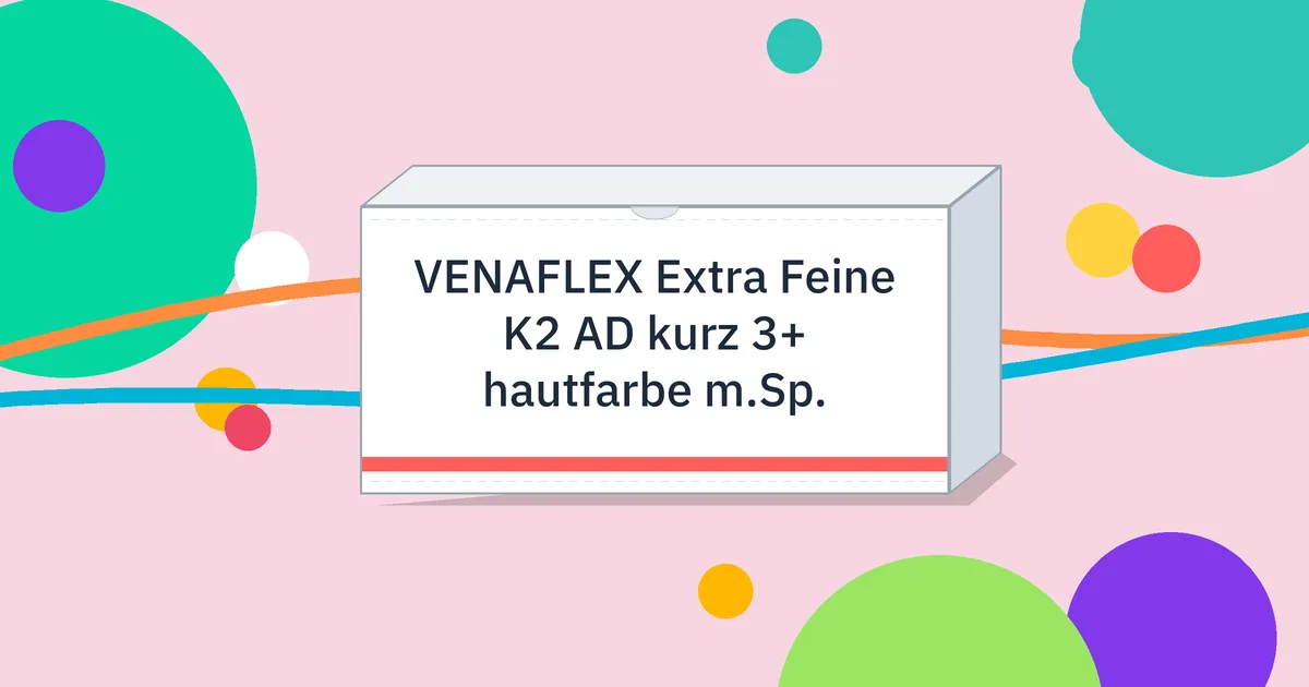 Symbolbild: Packung mit der Aufschrift VENAFLEX Extra Feine K2 AD kurz 3+ hautfarbe m.Sp. (PZN 18308141) – Verfügbarkeit und Bezug in Apotheken in Frankfurt am Main