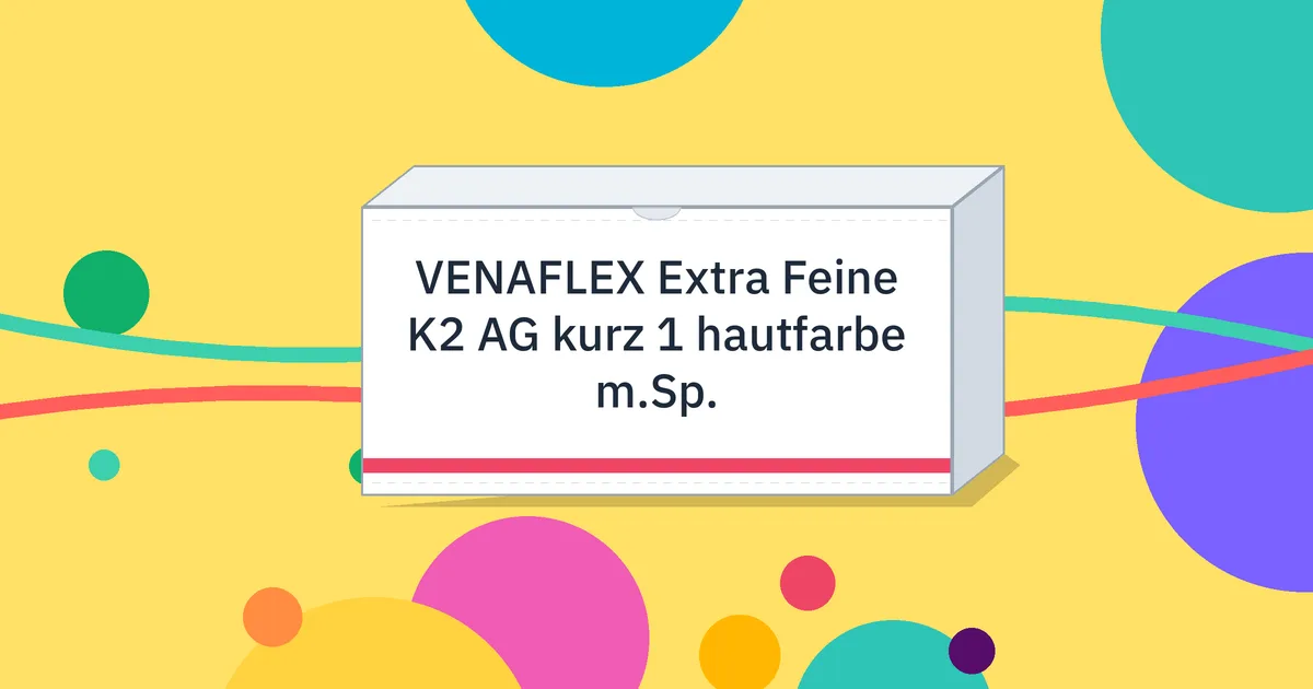 Symbolbild: Packung mit der Aufschrift VENAFLEX Extra Feine K2 AG kurz 1 hautfarbe m.Sp. (PZN 18307615) – Verfügbarkeit und Bezug in Apotheken in Frankfurt am Main