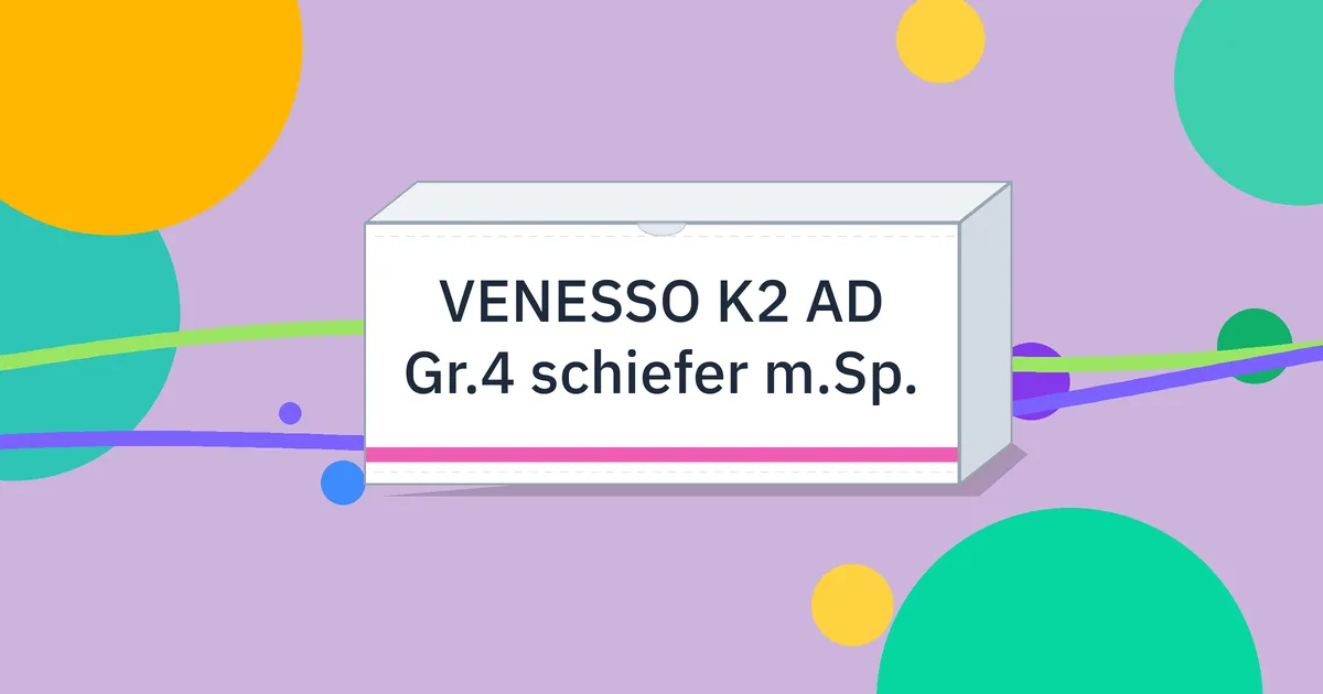 Symbolbild: Packung mit der Aufschrift VENESSO K2 AD Gr.4 schiefer m.Sp. (PZN 03258383) – Verfügbarkeit und Bezug in Apotheken in Frankfurt am Main