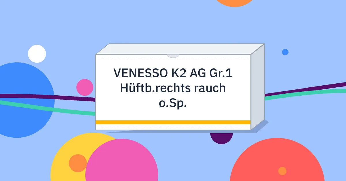 Symbolbild: Packung mit der Aufschrift VENESSO K2 AG Gr.1 Hüftb.rechts rauch o.Sp. (PZN 03271604) – Verfügbarkeit und Bezug in Apotheken in Frankfurt am Main