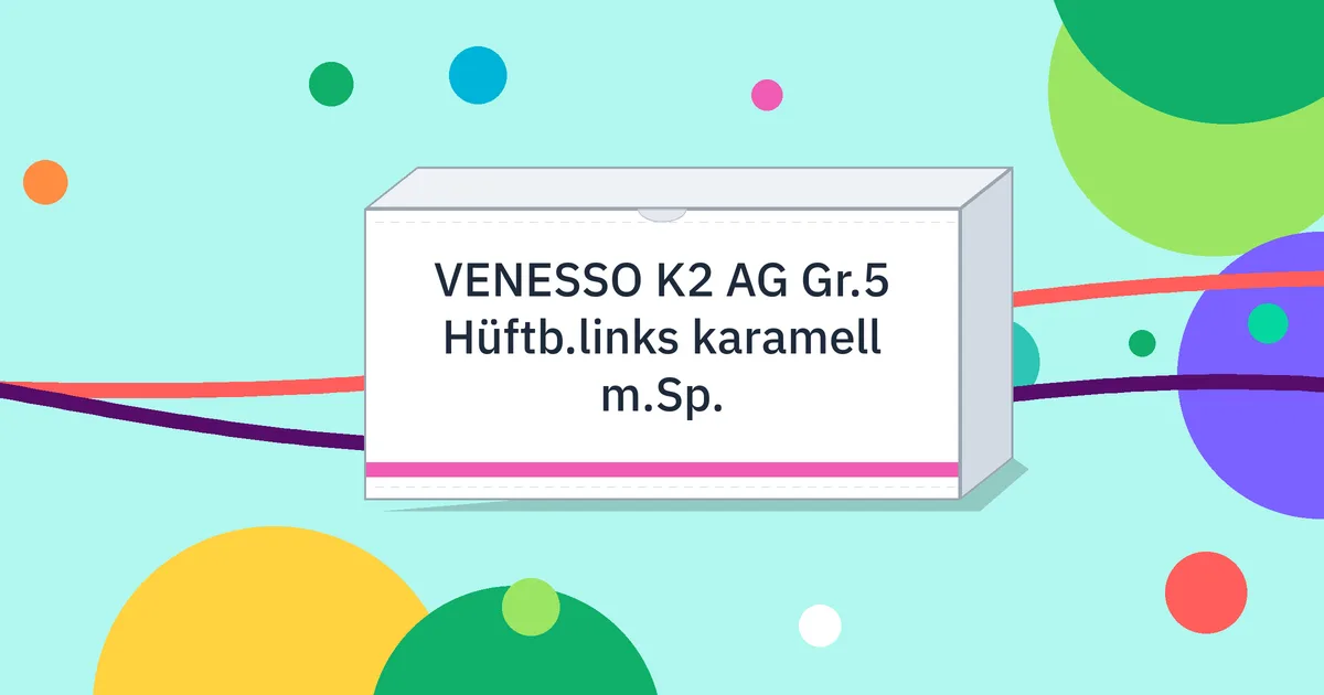 Symbolbild: Packung mit der Aufschrift VENESSO K2 AG Gr.5 Hüftb.links karamell m.Sp. (PZN 13761634) – Verfügbarkeit und Bezug in Apotheken in Frankfurt am Main