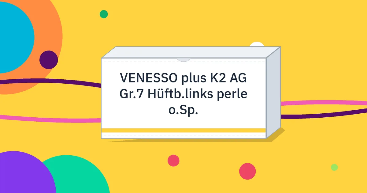 Symbolbild: Packung mit der Aufschrift VENESSO plus K2 AG Gr.7 Hüftb.links perle o.Sp. (PZN 03301156) – Verfügbarkeit und Bezug in Apotheken in Frankfurt am Main