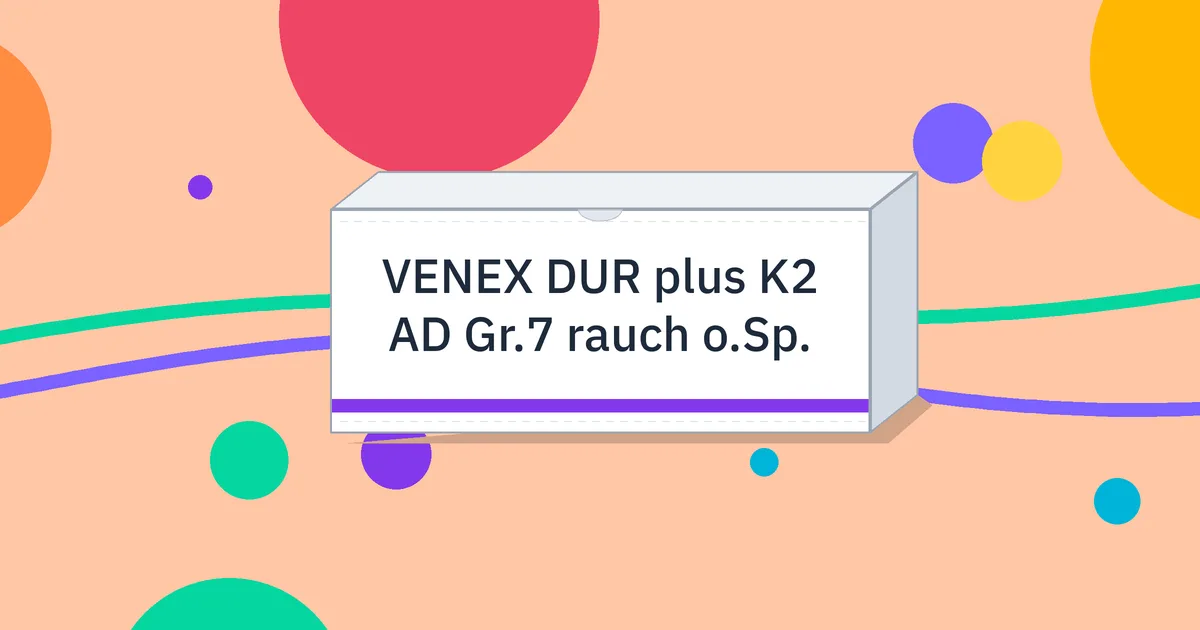 Symbolbild: Packung mit der Aufschrift VENEX DUR plus K2 AD Gr.7 rauch o.Sp. (PZN 03233851) – Verfügbarkeit und Bezug in Apotheken in Frankfurt am Main