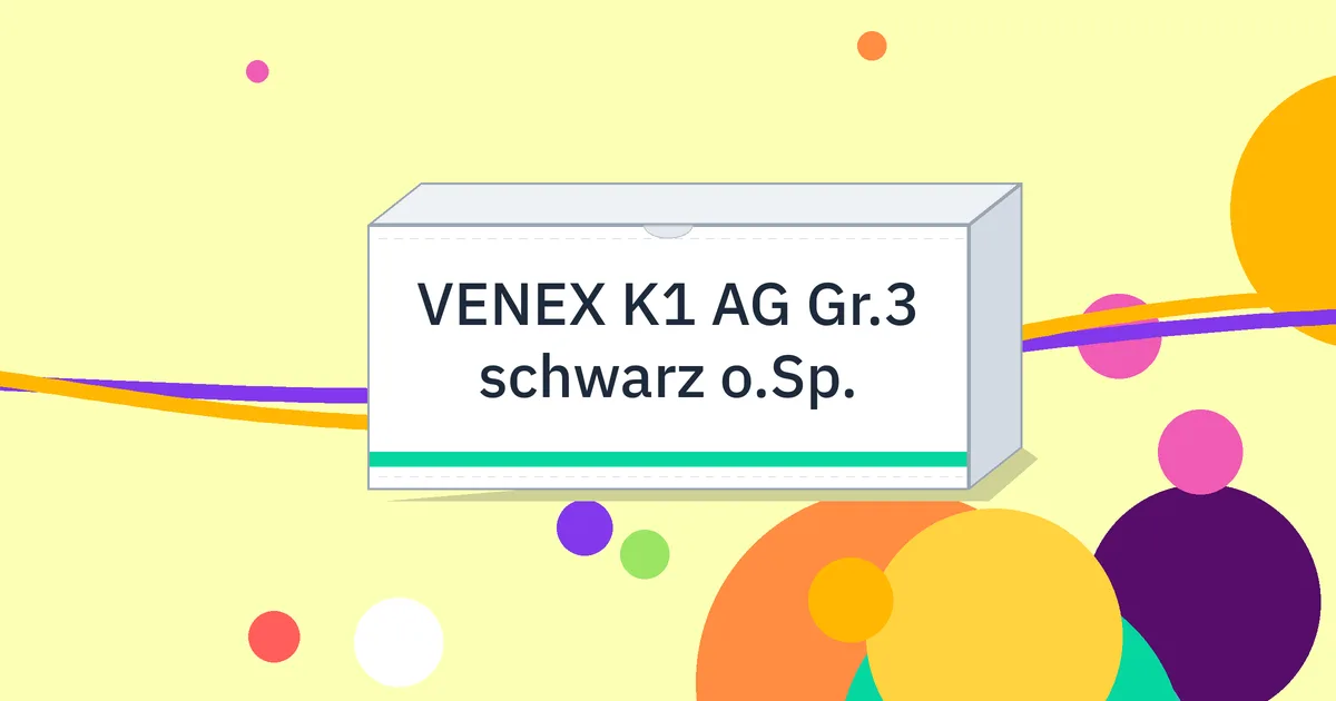 Symbolbild: Packung mit der Aufschrift VENEX K1 AG Gr.3 schwarz o.Sp. (PZN 03189593) – Verfügbarkeit und Bezug in Apotheken in Frankfurt am Main
