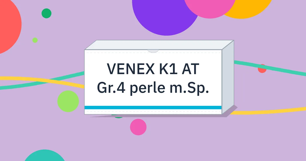 Symbolbild: Packung mit der Aufschrift VENEX K1 AT Gr.4 perle m.Sp. (PZN 03195369) – Verfügbarkeit und Bezug in Apotheken in Frankfurt am Main