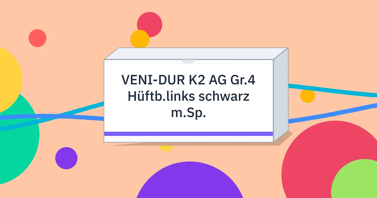 Symbolbild: Packung mit der Aufschrift VENI-DUR K2 AG Gr.4 Hüftb.links schwarz m.Sp. (PZN 03250097) – Verfügbarkeit und Bezug in Apotheken in Frankfurt am Main