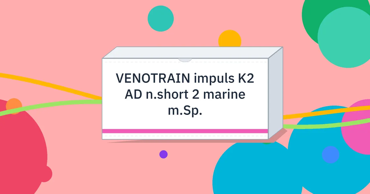 Symbolbild: Packung mit der Aufschrift VENOTRAIN impuls K2 AD n.short 2 marine m.Sp. (PZN 15221043) – Verfügbarkeit und Bezug in Apotheken in Frankfurt am Main