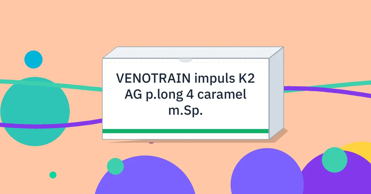 Symbolbild: Packung mit der Aufschrift VENOTRAIN impuls K2 AG p.long 4 caramel m.Sp. (PZN 00493669) – Verfügbarkeit und Bezug in Apotheken in Frankfurt am Main
