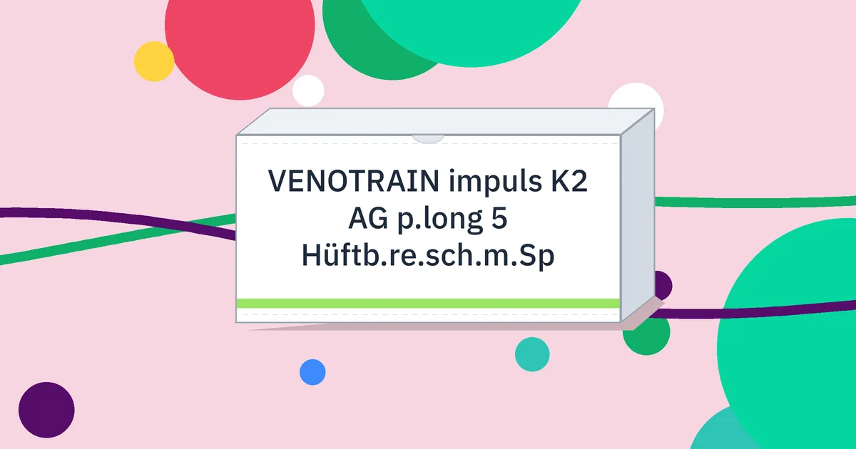 Symbolbild: Packung mit der Aufschrift VENOTRAIN impuls K2 AG p.long 5 Hüftb.re.sch.m.Sp (PZN 10293173) – Verfügbarkeit und Bezug in Apotheken in Frankfurt am Main