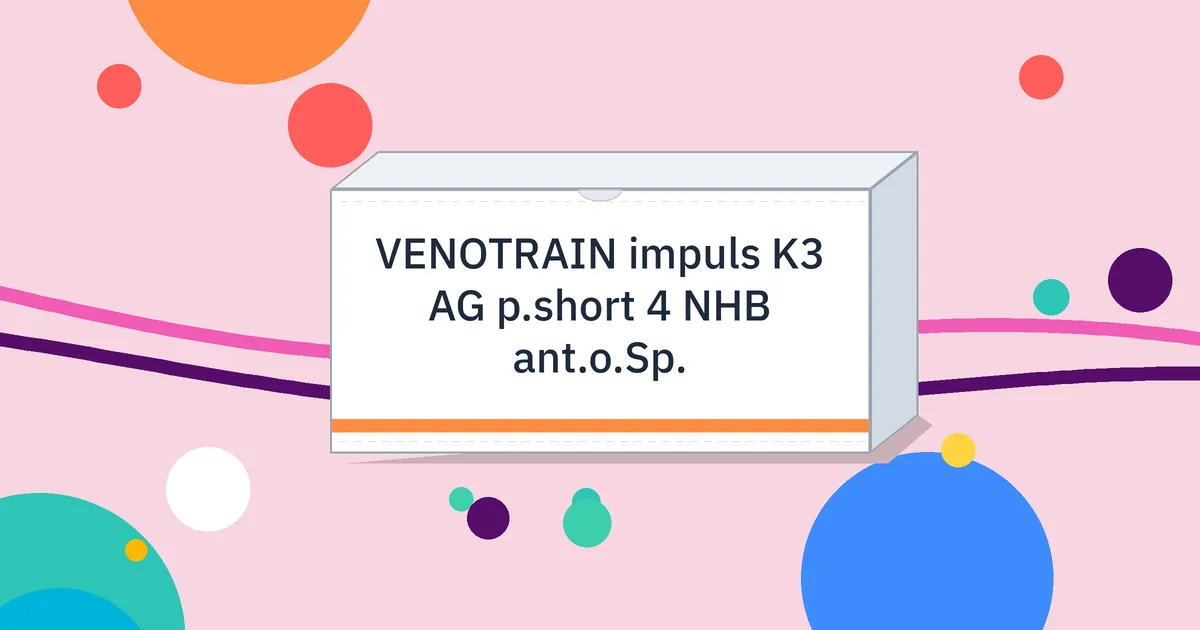 Symbolbild: Packung mit der Aufschrift VENOTRAIN impuls K3 AG p.short 4 NHB ant.o.Sp. (PZN 15216272) – Verfügbarkeit und Bezug in Apotheken in Frankfurt am Main