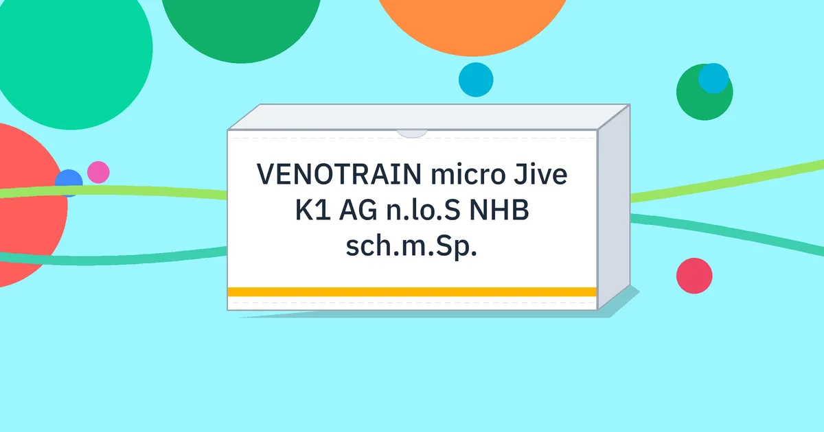 Symbolbild: Packung mit der Aufschrift VENOTRAIN micro Jive K1 AG n.lo.S NHB sch.m.Sp. (PZN 17768082) – Verfügbarkeit und Bezug in Apotheken in Frankfurt am Main