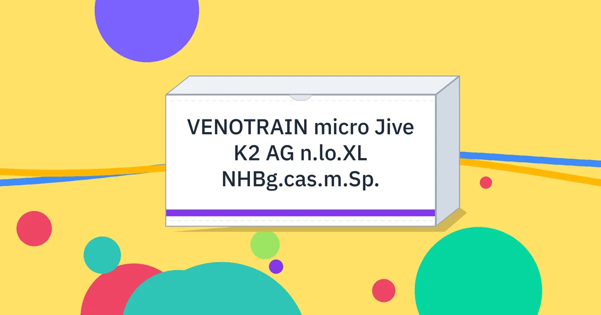 Symbolbild: Packung mit der Aufschrift VENOTRAIN micro Jive K2 AG n.lo.XL NHBg.cas.m.Sp. (PZN 20766916) – Verfügbarkeit und Bezug in Apotheken in Frankfurt am Main