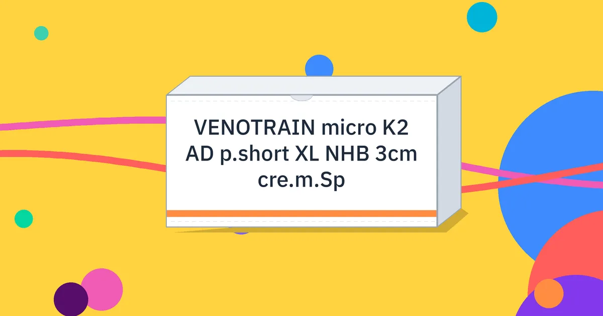 Symbolbild: Packung mit der Aufschrift VENOTRAIN micro K2 AD p.short XL NHB 3cm cre.m.Sp (PZN 05717955) – Verfügbarkeit und Bezug in Apotheken in Frankfurt am Main