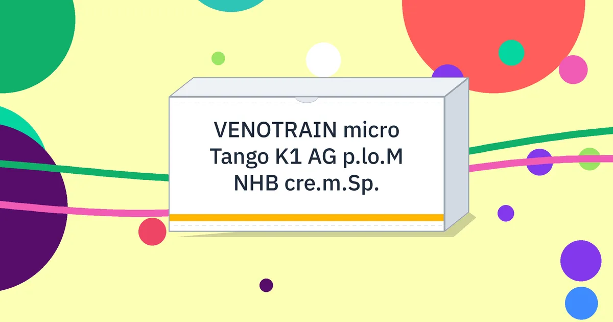 Symbolbild: Packung mit der Aufschrift VENOTRAIN micro Tango K1 AG p.lo.M NHB cre.m.Sp. (PZN 17763067) – Verfügbarkeit und Bezug in Apotheken in Frankfurt am Main
