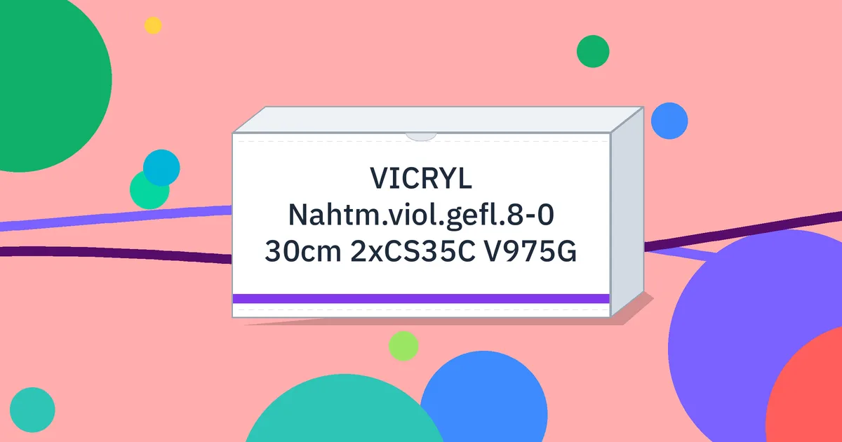 Symbolbild: Packung mit der Aufschrift VICRYL Nahtm.viol.gefl.8-0 30cm 2xCS35C V975G (PZN 20891320) – Verfügbarkeit und Bezug in Apotheken in Frankfurt am Main