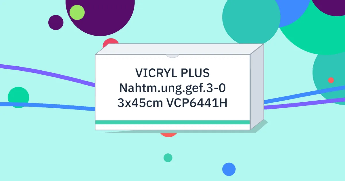 Symbolbild: Packung mit der Aufschrift VICRYL PLUS Nahtm.ung.gef.3-0 3x45cm VCP6441H (PZN 20390486) – Verfügbarkeit und Bezug in Apotheken in Frankfurt am Main