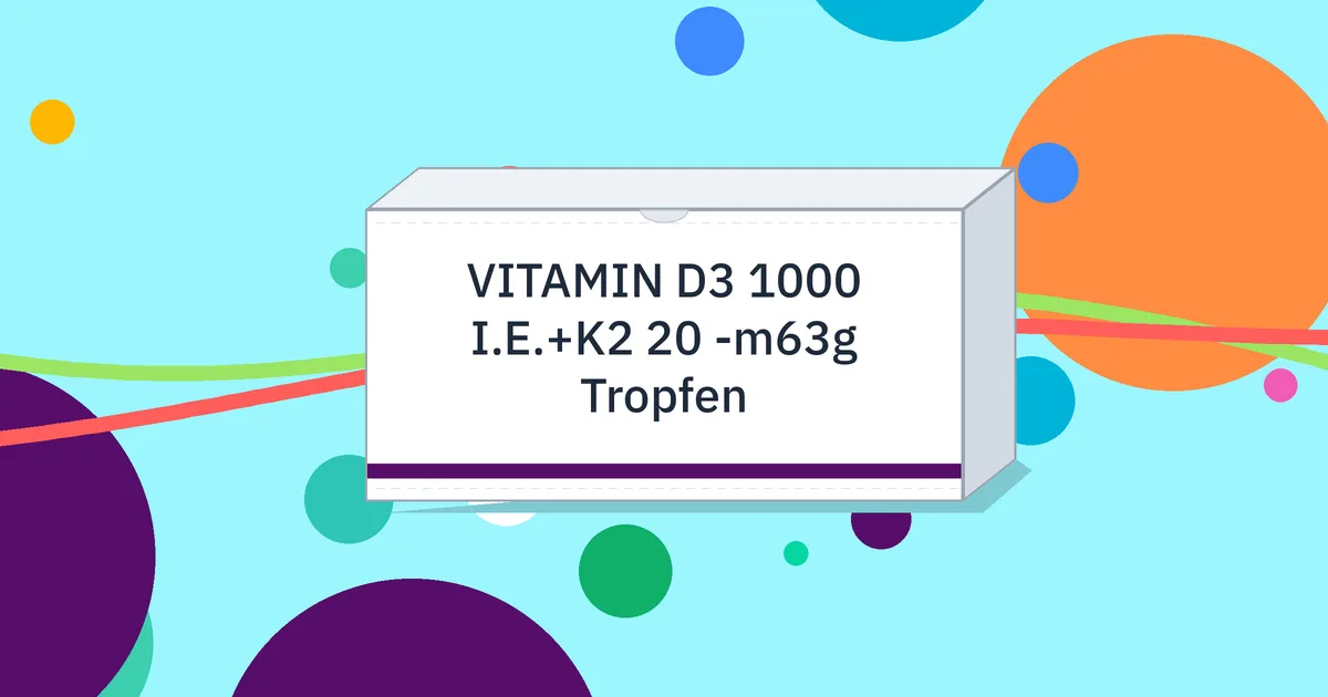 Symbolbild: Packung mit der Aufschrift VITAMIN D3 1000 I.E.+K2 20 -m63g Tropfen (PZN 17543704) – Verfügbarkeit und Bezug in Apotheken in Frankfurt am Main
