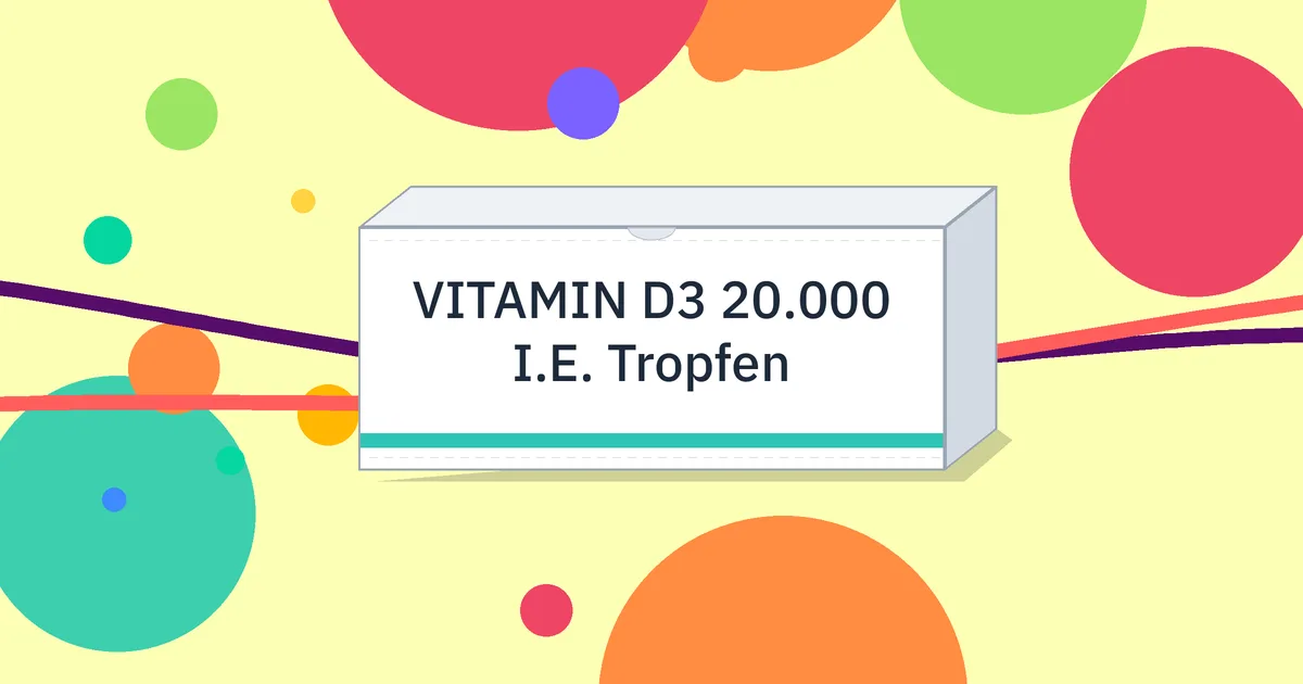 Symbolbild: Packung mit der Aufschrift VITAMIN D3 20.000 I.E. Tropfen (PZN 19729548) – Verfügbarkeit und Bezug in Apotheken in Frankfurt am Main