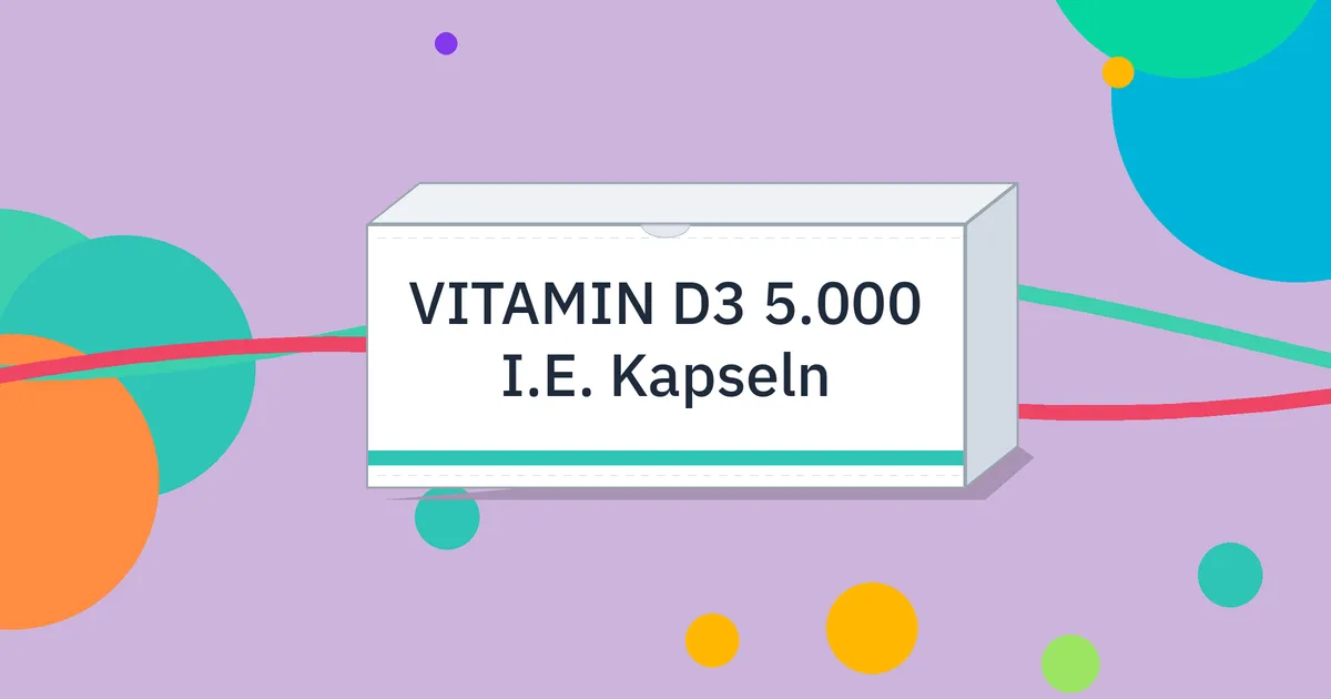 Symbolbild: Packung mit der Aufschrift VITAMIN D3 5.000 I.E. Kapseln (PZN 16827078) – Verfügbarkeit und Bezug in Apotheken in Frankfurt am Main