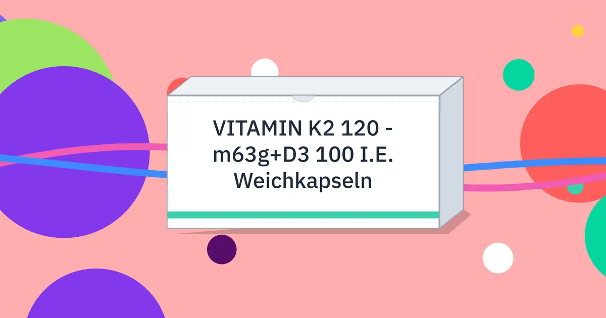 Symbolbild: Packung mit der Aufschrift VITAMIN K2 120 -m63g+D3 100 I.E. Weichkapseln (PZN 18225432) – Verfügbarkeit und Bezug in Apotheken in Frankfurt am Main