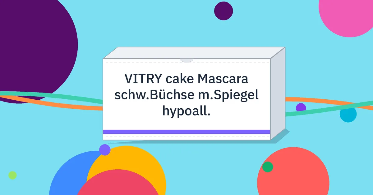 Symbolbild: Packung mit der Aufschrift VITRY cake Mascara schw.Büchse m.Spiegel hypoall. (PZN 11143004) – Verfügbarkeit und Bezug in Apotheken in Frankfurt am Main