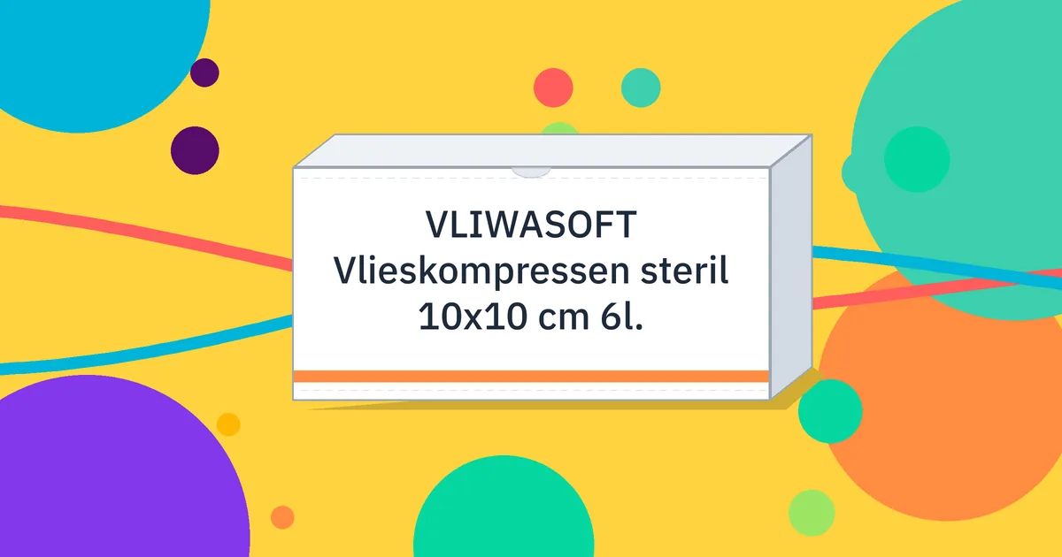 Symbolbild: Packung mit der Aufschrift VLIWASOFT Vlieskompressen steril 10x10 cm 6l. (PZN 18437826) – Verfügbarkeit und Bezug in Apotheken in Frankfurt am Main