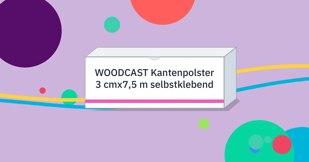 Symbolbild: Packung mit der Aufschrift WOODCAST Kantenpolster 3 cmx7,5 m selbstklebend (PZN 12420374) – Verfügbarkeit und Bezug in Apotheken in Frankfurt am Main