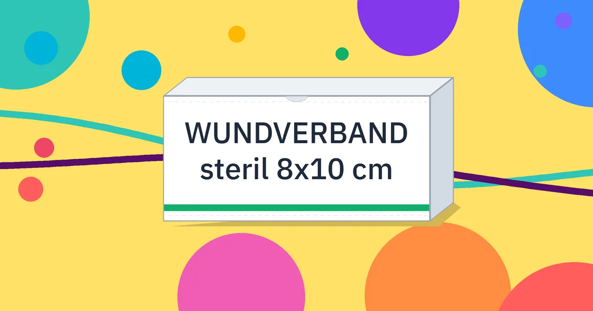 Symbolbild: Packung mit der Aufschrift WUNDVERBAND steril 8x10 cm (PZN 19813591) – Verfügbarkeit und Bezug in Apotheken in Frankfurt am Main