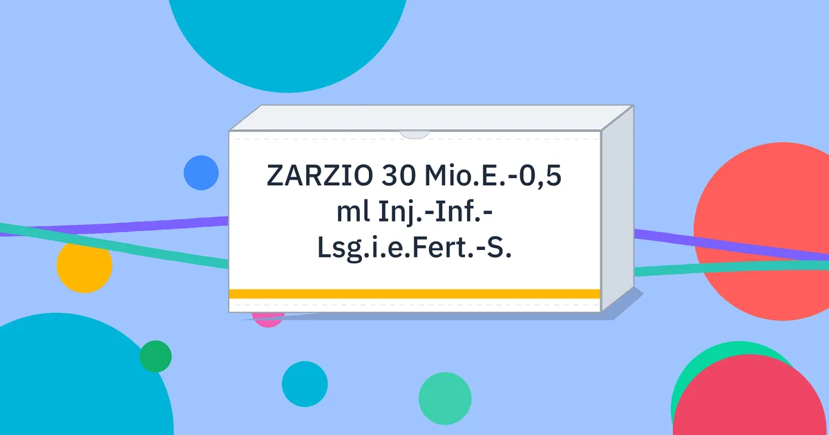 Symbolbild: Packung mit der Aufschrift ZARZIO 30 Mio.E.-0,5 ml Inj.-Inf.-Lsg.i.e.Fert.-S. (PZN 12871622) – Verfügbarkeit und Bezug in Apotheken in Frankfurt am Main