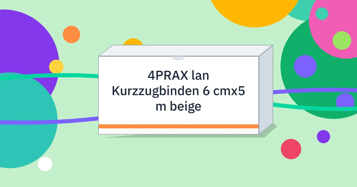 Symbolbild: Packung mit der Aufschrift 4PRAX lan Kurzzugbinden 6 cmx5 m beige (PZN 20230601) – Verfügbarkeit und Bezug in Apotheken in Frankfurt am Main
