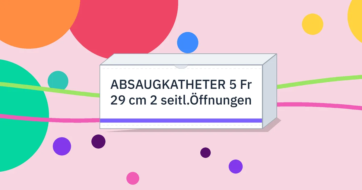 Symbolbild: Packung mit der Aufschrift ABSAUGKATHETER 5 Fr 29 cm 2 seitl.Öffnungen (PZN 00912155) – Verfügbarkeit und Bezug in Apotheken in Frankfurt am Main