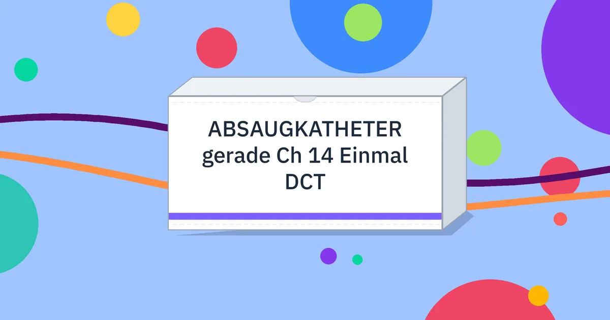 Symbolbild: Packung mit der Aufschrift ABSAUGKATHETER gerade Ch 14 Einmal DCT (PZN 02847628) – Verfügbarkeit und Bezug in Apotheken in Frankfurt am Main
